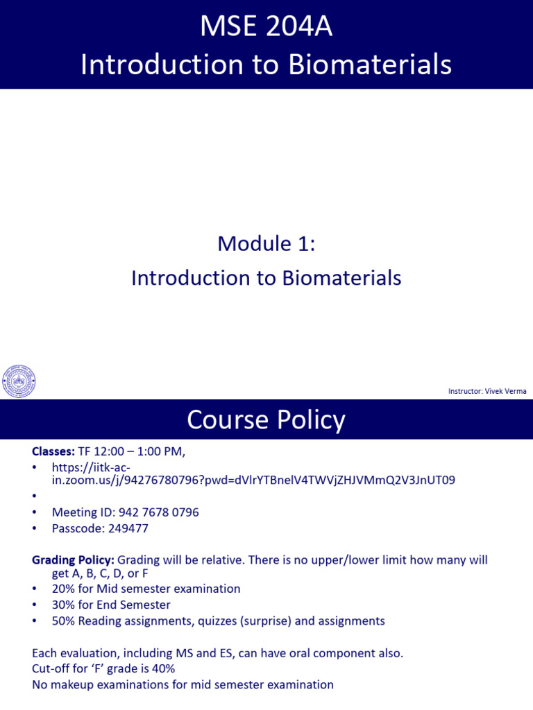 Module 01 Introduction To Biomaterials | PDF | Biomaterial | Implant (Medicine)