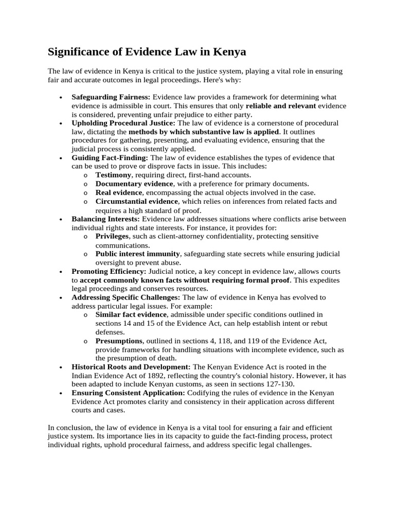 Importance of Law of Evidence in Kenya | PDF | Evidence (Law) | Evidence