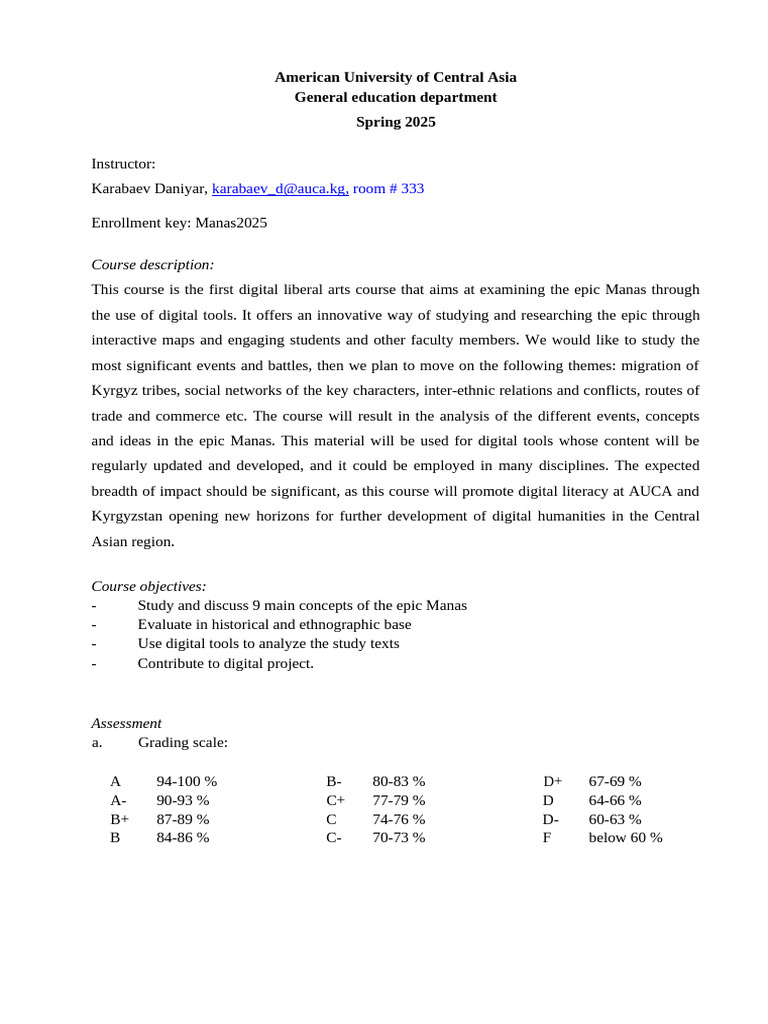Introduction To Digital Manas Studies - Spring 2025 | PDF | Academic Dishonesty | Liberal Arts ...