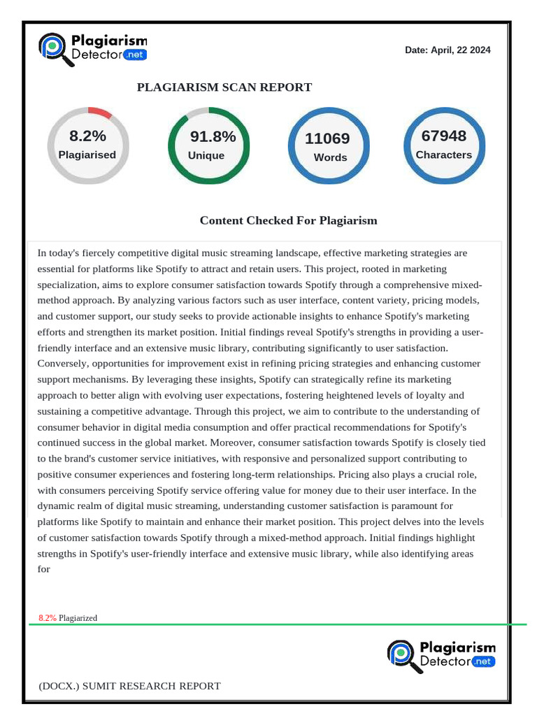 Summit Plagiarism Scan Report | PDF | Marketing | Customer Satisfaction