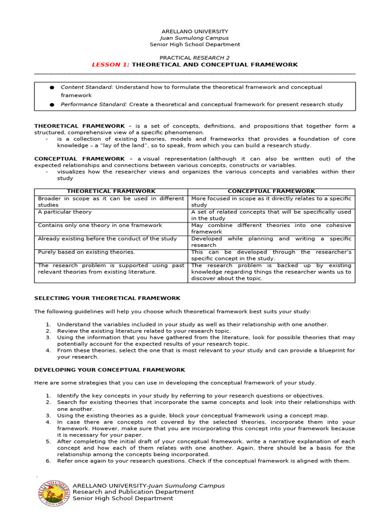Theoretical and Conceptual Framework Handout | PDF | Theory | Concept