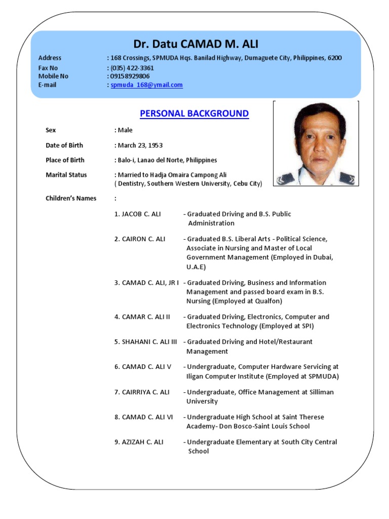 Dr. Camad Ali GUI Profile | PDF | Philippines | Government