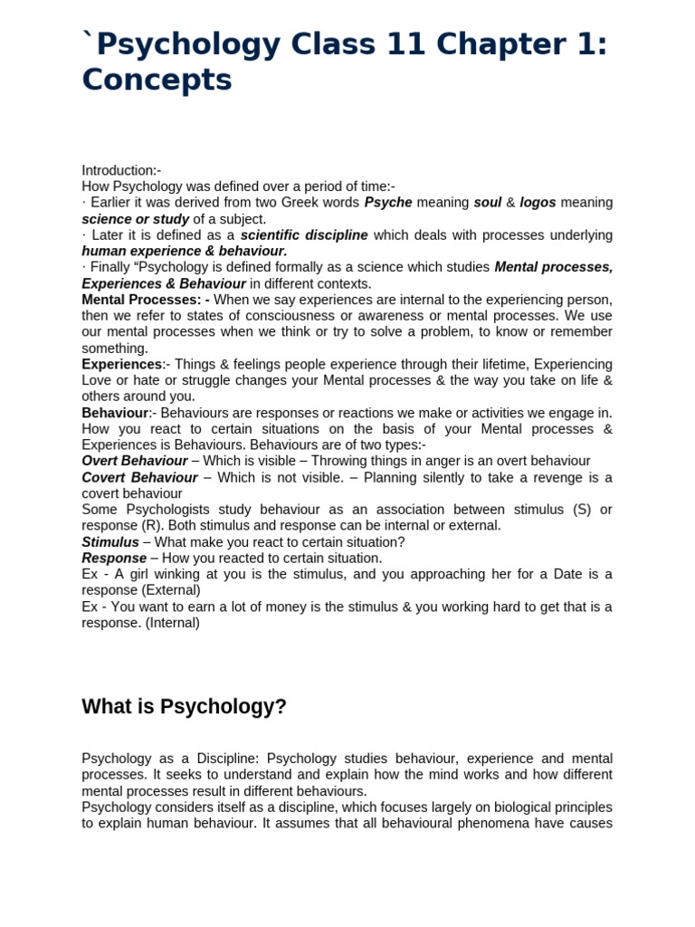 Psychology Class 11 Chapter 1 (AutoRecovered) | PDF | Psychology | Adolescence