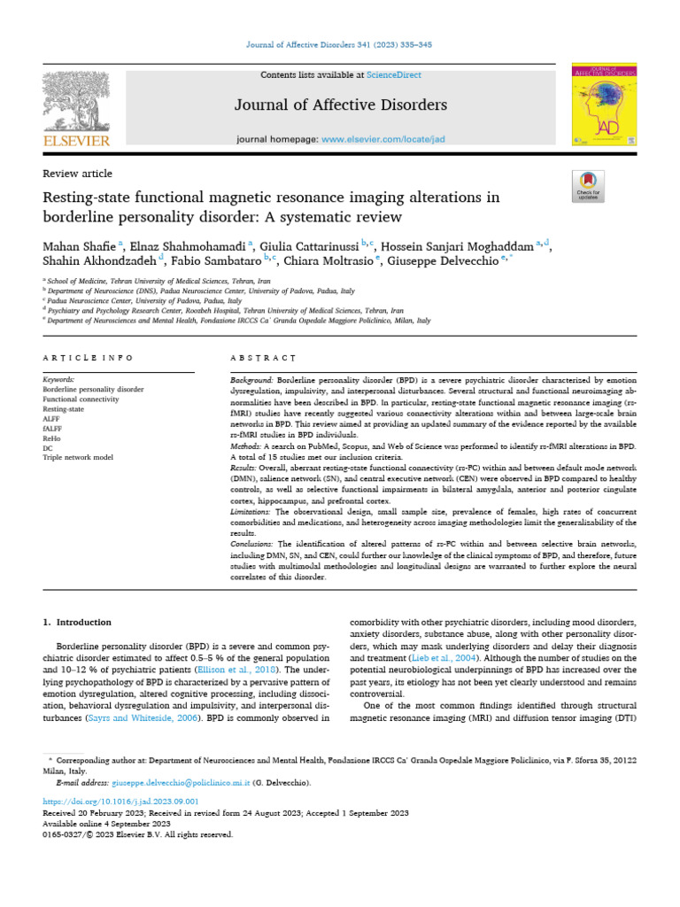 1. Resting-state functional magnetic resonance_review | PDF | Borderline Personality Disorder ...