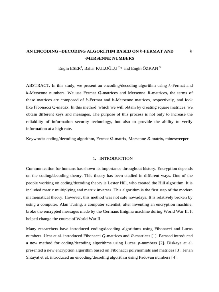 Encodind Decoding K Fermat Mersenne | PDF | Matrix (Mathematics) | Code