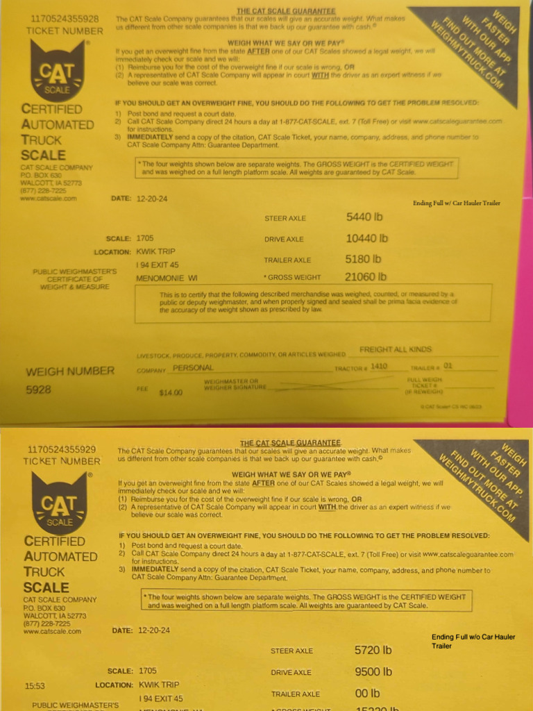 JC-Menomonie Weight Tickets | PDF | Wheeled Vehicles | Vehicle Technology