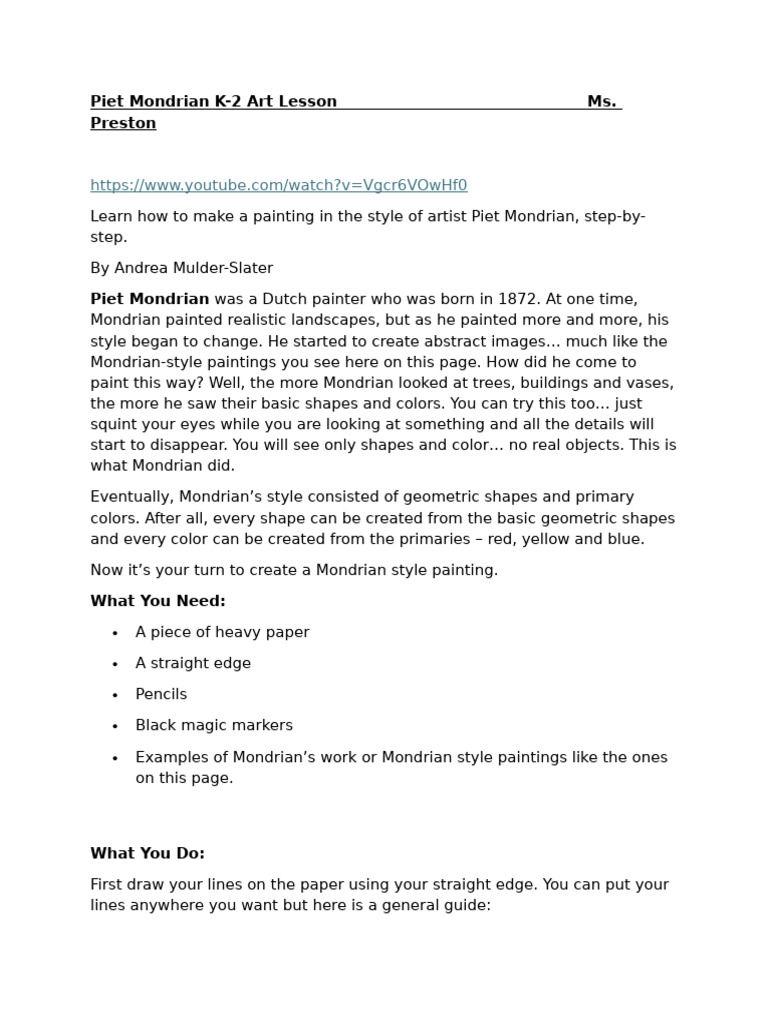 Mondrian Lesson Plan | PDF