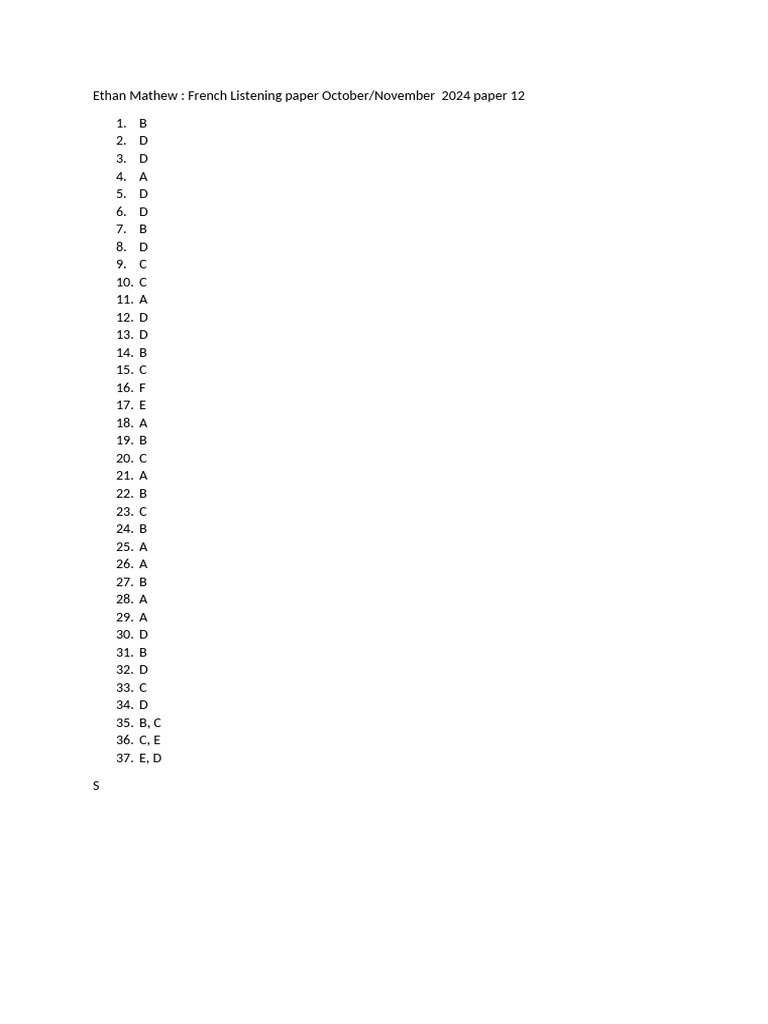 Ethan Mathew French Listening Paper | PDF