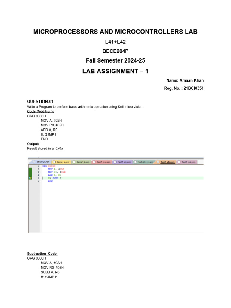MICROPROCESSORS AND MICROCONTROLLERS LAB 1 21bci0351 amaan khan | PDF ... MICROPROCESSORS AND MICROCONTROLLERS LAB 1 21bci0351 amaan khan | PDF ...