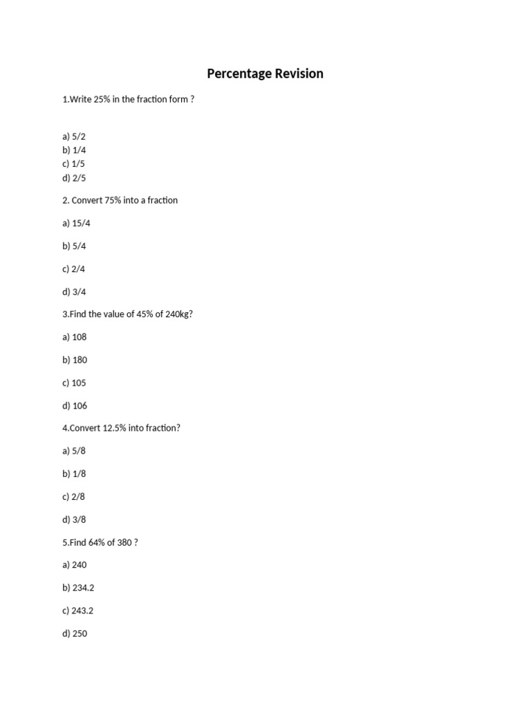 Percentage Revision Worksheet | PDF
