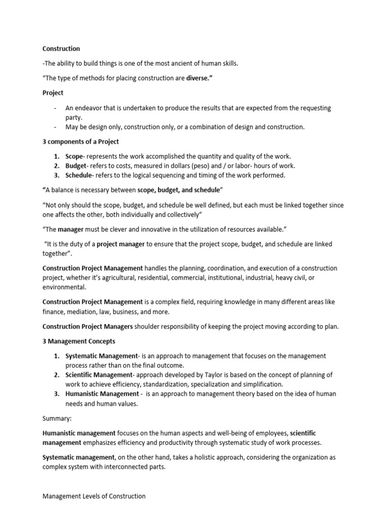Construction Project Management - Notes-Reviewer | PDF | Business