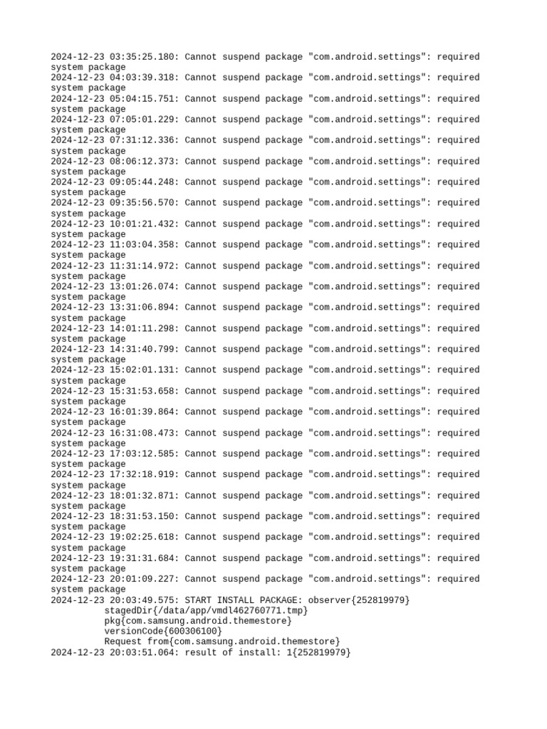 Android System Package Logs | PDF