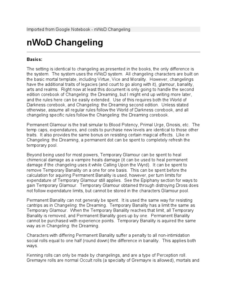 nWoD Changeling | PDF | Role Playing Games | Gaming