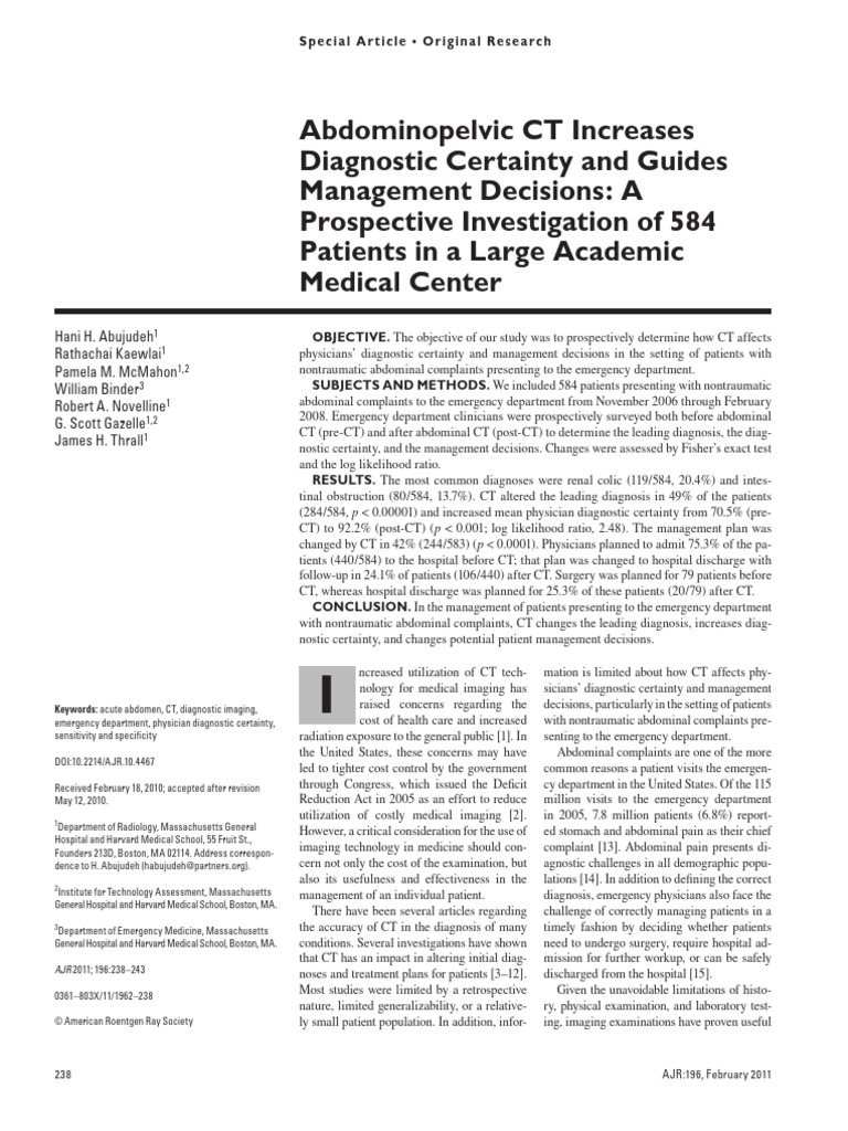 Abujudeh Et Al 2012 Abdominopelvic CT Increases Diagnostic Certainty and Guides Management ...