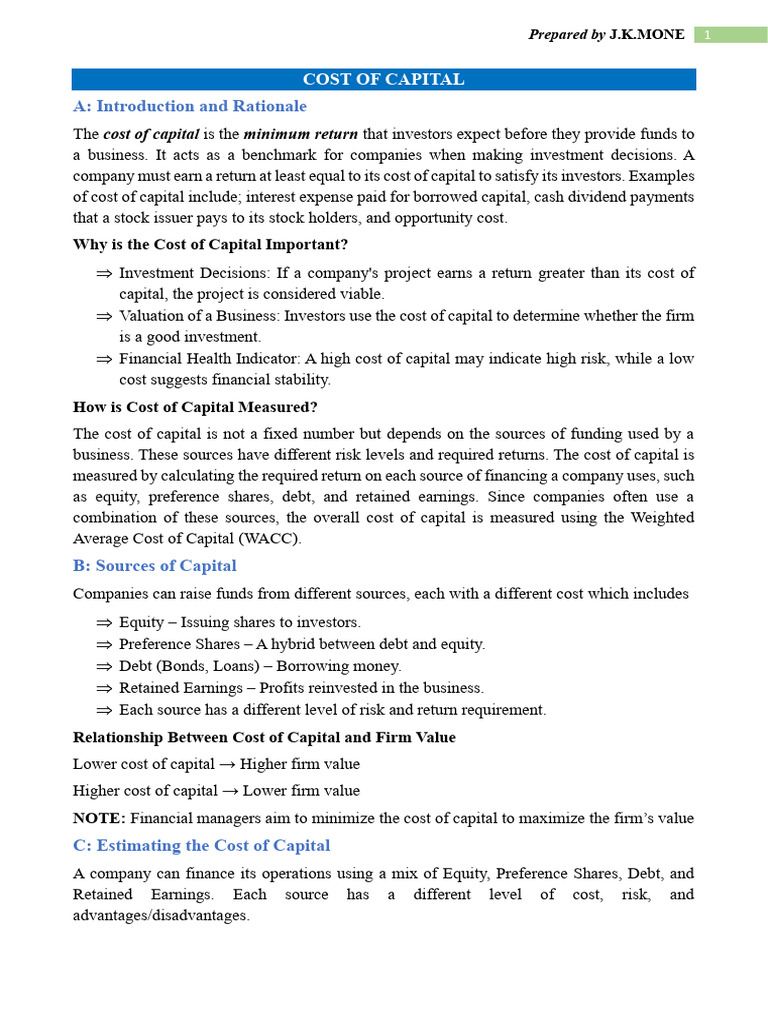 Mr. Mone Cost of Capital & Capital Structure | PDF | Cost Of Capital ...
