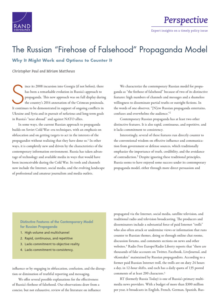 The Russian Firehose of Falsehood Propag | PDF | Propaganda | Credibility