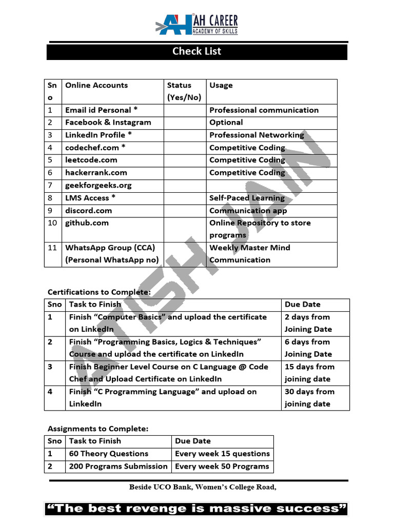C Programming Course Checklist and Assignments | PDF | Pointer (Computer Programming) | Control Flow
