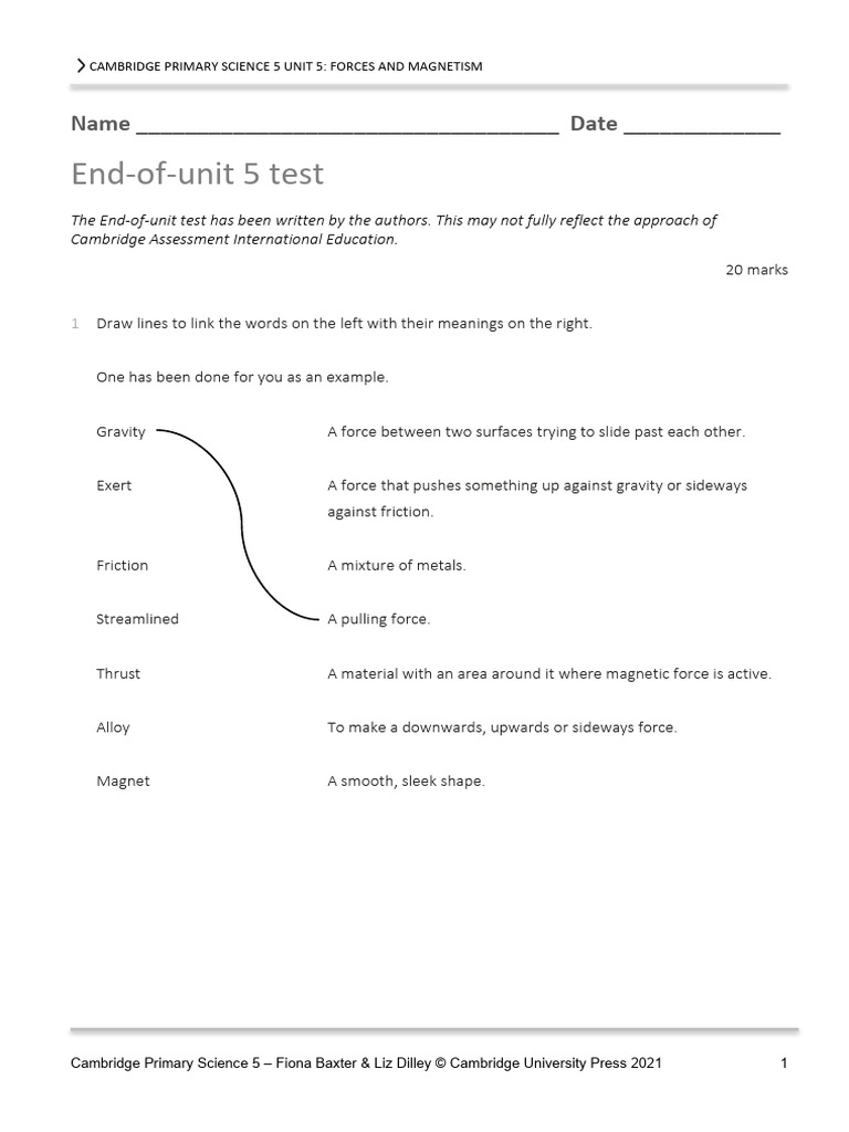 P - Science 5 - End-Of-Unit - 5 | PDF | Force | Magnet