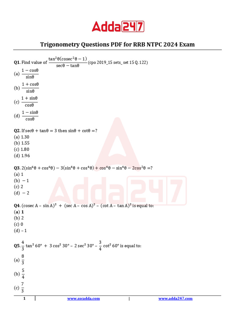 Trigonometry 2 SSC CHSL T II 1 | PDF | Complex Analysis | Euclidean ...