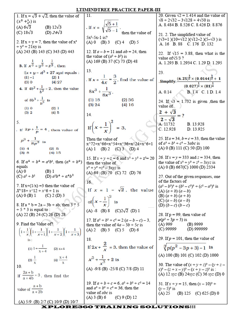 Ltimindtree Practice Paper-III | PDF | Trigonometry | Trigonometric ...
