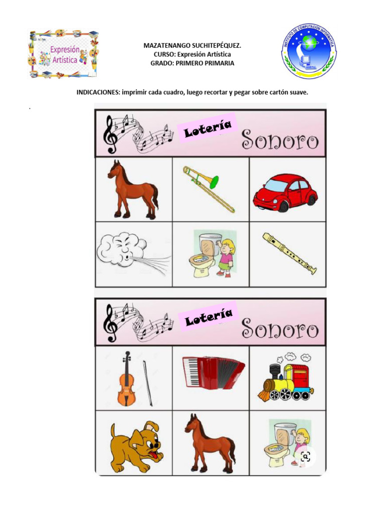 LOTERIA DE SONIDOS 1o. Prim. | PDF