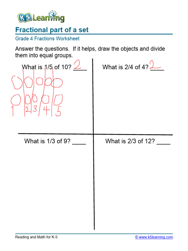 Grade 4 Fractional Parts Worksheet | PDF