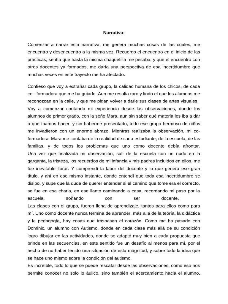 Narrativa Practica | PDF | Enseñando