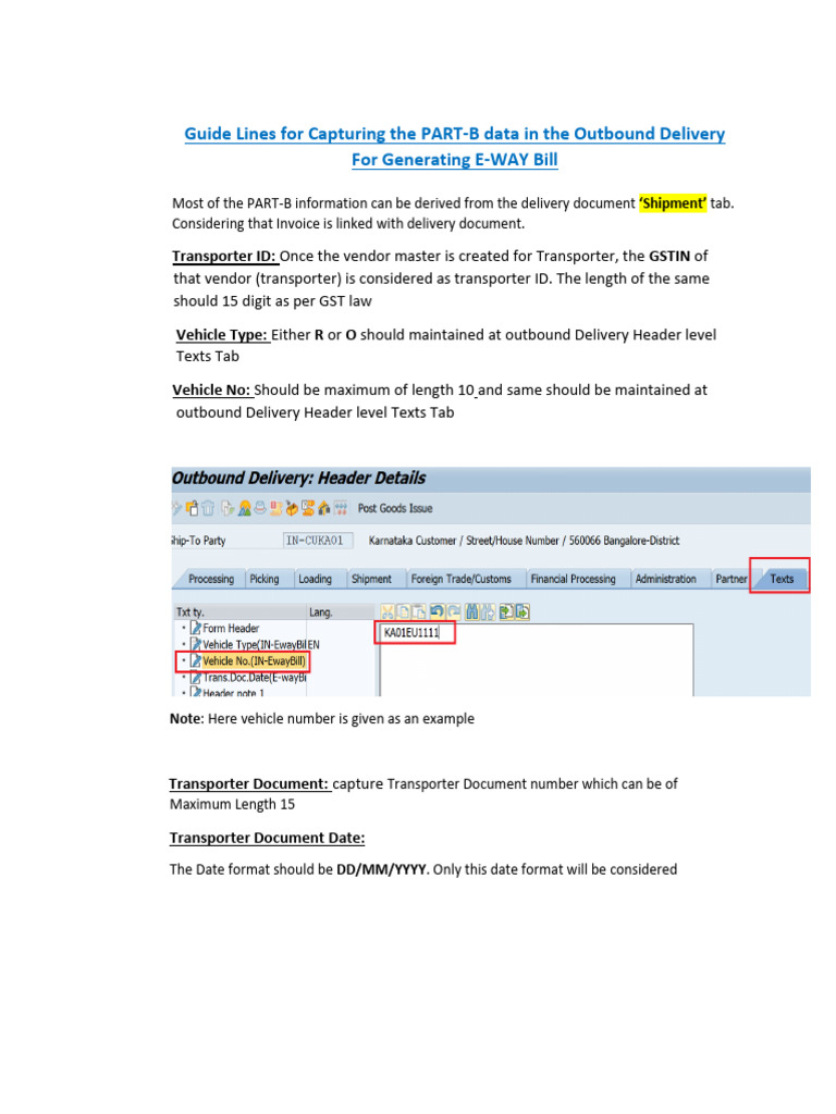 Guidelines PARTB Eway Bill | PDF