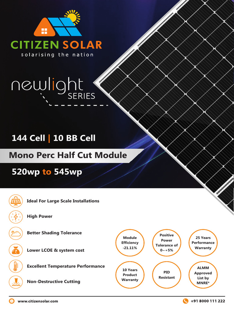 CSPL Newlight Mono Perc 144 Cell | PDF | Solar Power | Sustainable Energy