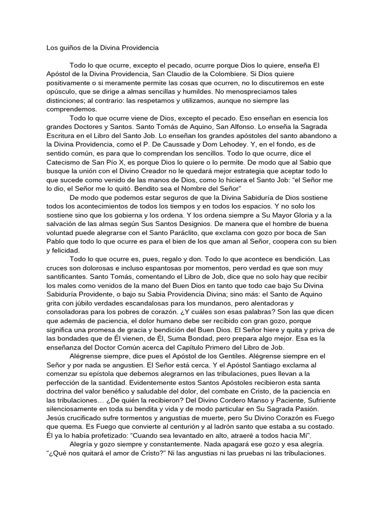 Los Guiños de La Divina Providencia | PDF | Tomás de Aquino | Dios