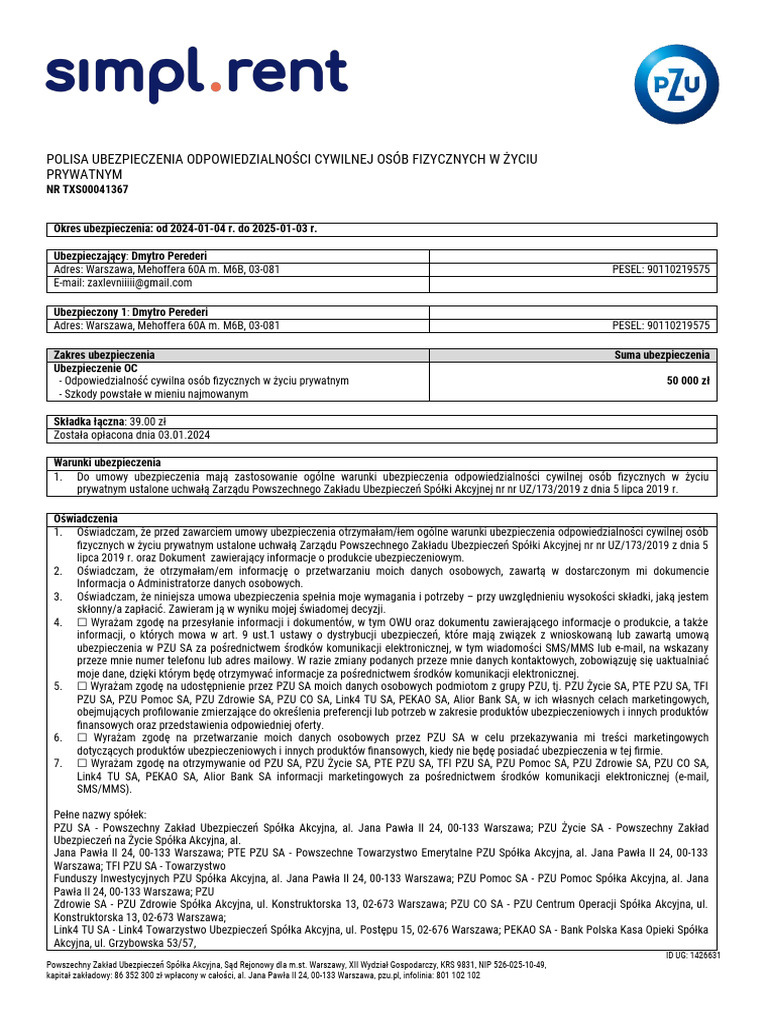 Polisa Ubezpieczeniowa | PDF