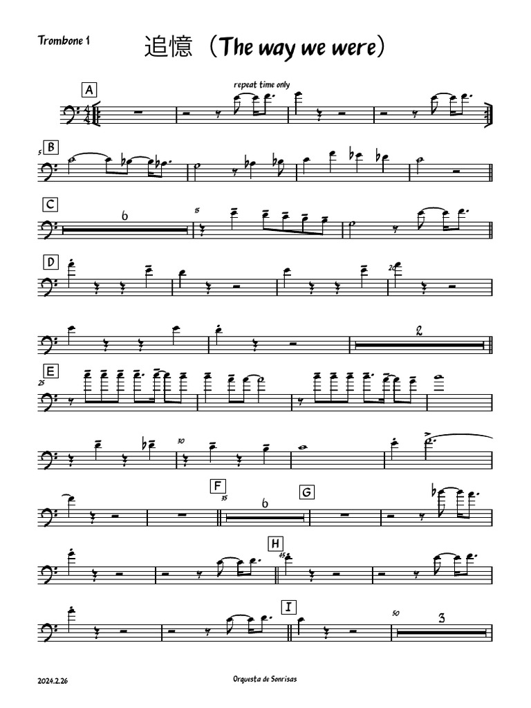 Trombone Sheet Music for "The Way We Were" | PDF