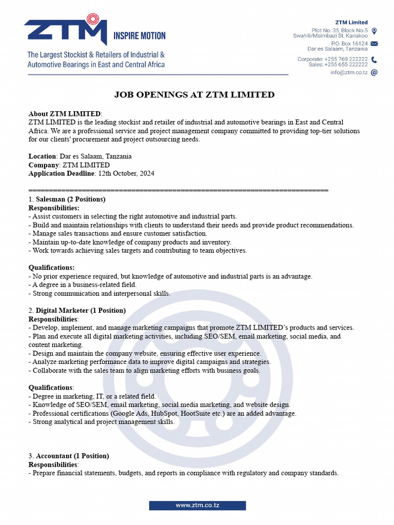 Ztm Job Openings | PDF | Marketing | Sales