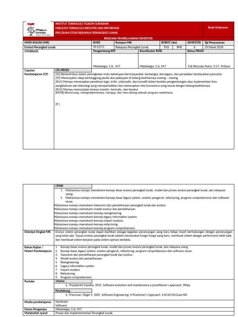 SEA3223 Evolusi Perangkat Lunak | PDF