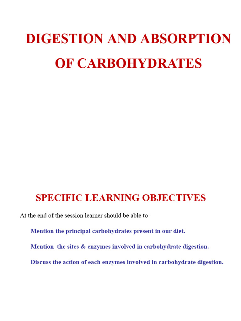 Carbohydrate Digestion and Absorption Guide | PDF | Digestion ...