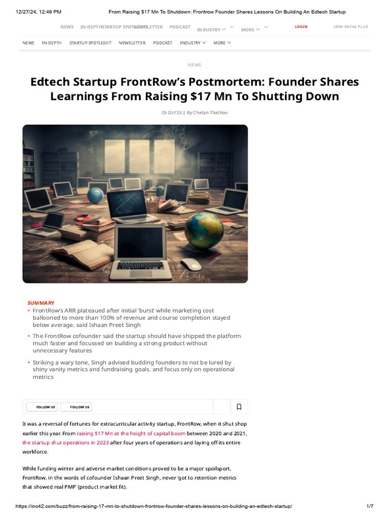 From Raising $17 Mn to Shutdown_ Frontrow Founder Shares Lessons on Building an Edtech Startup ...