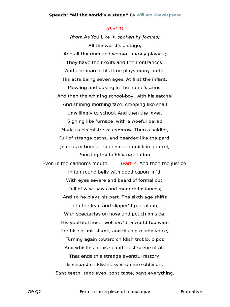 All The World S A Stage | PDF