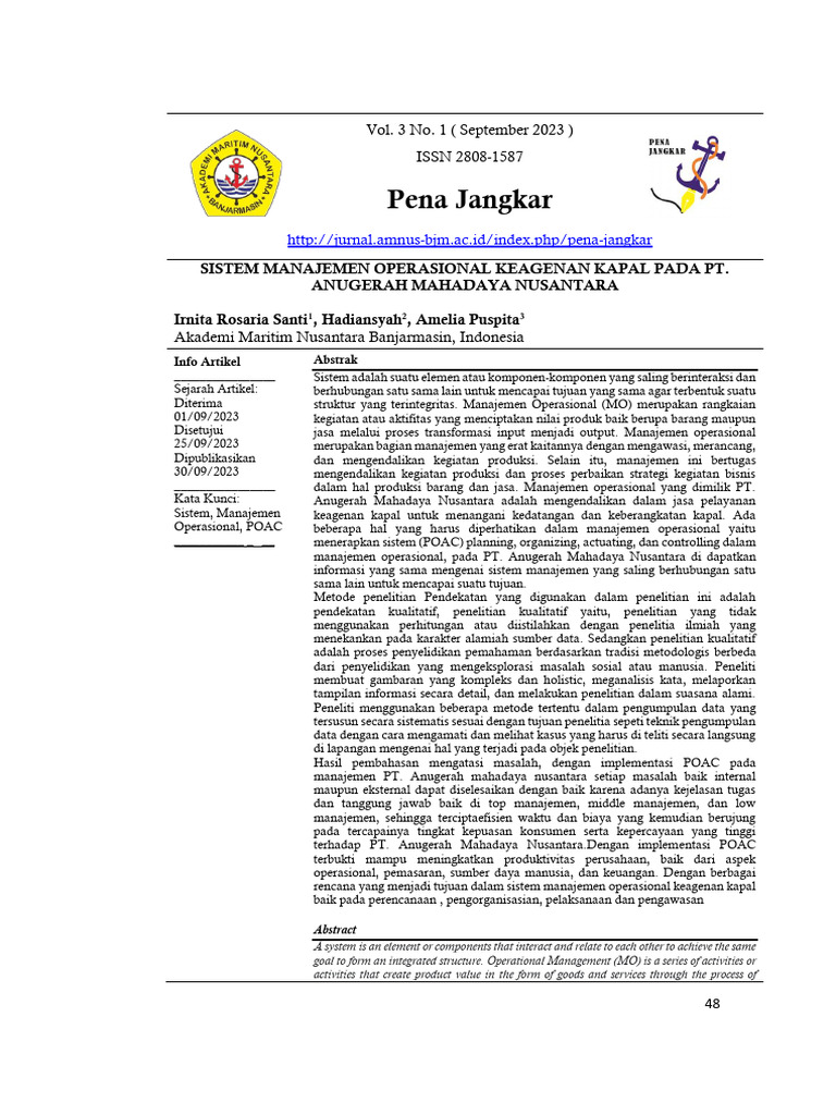 Pena Jangkar: Vol. 3 No. 1 (September 2023) ISSN 2808-1587 | PDF