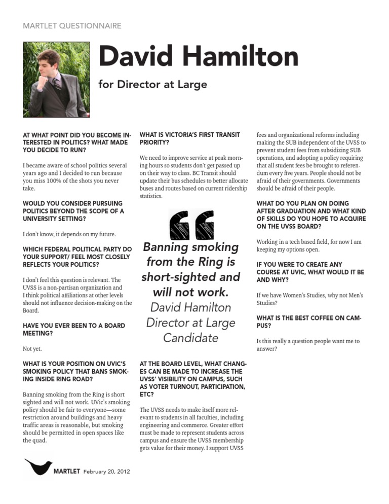 David Hamilton's UVSS Candidate Insights | PDF