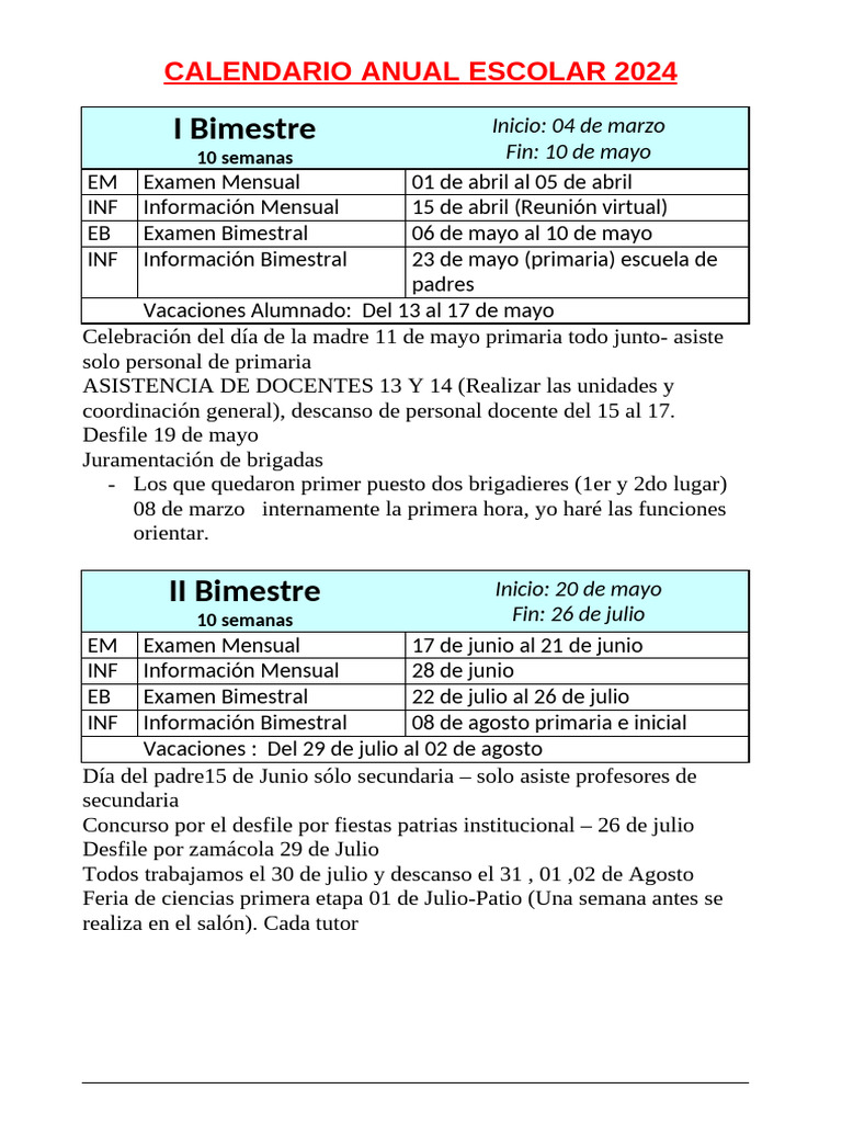 Calendario Escolar 2024: Fechas Clave | PDF