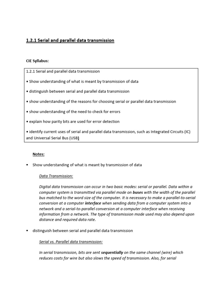 1.2.1 Serial and Parallel Data Transmission | PDF | Usb | Central ...