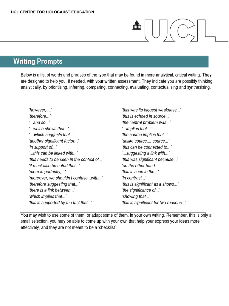 Writing Prompts - UCL | PDF