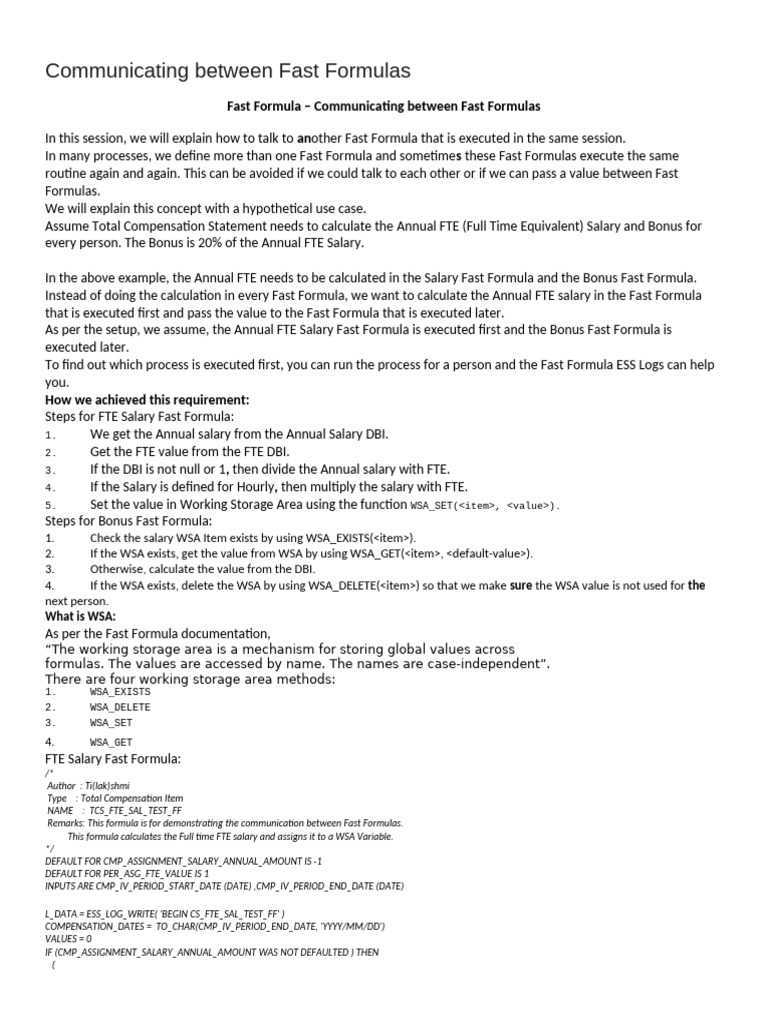 Communicating Between Fast Formulas | PDF | Full Time Equivalent | Computer Programming