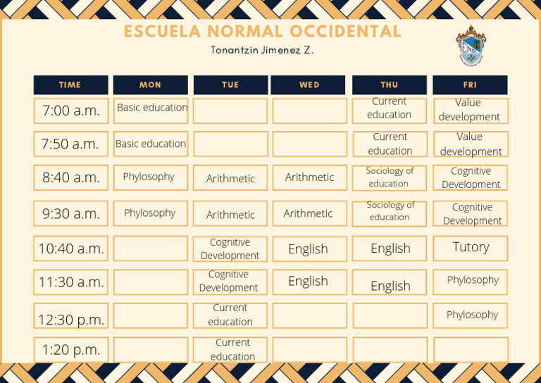 Escuela Normal Occidental Class Schedule | PDF