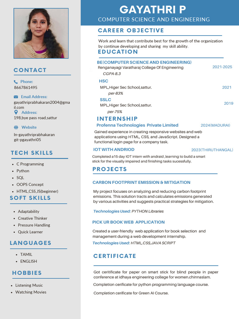 Blue and White Professional College Student CV Resume | PDF | Java Script | Software Development