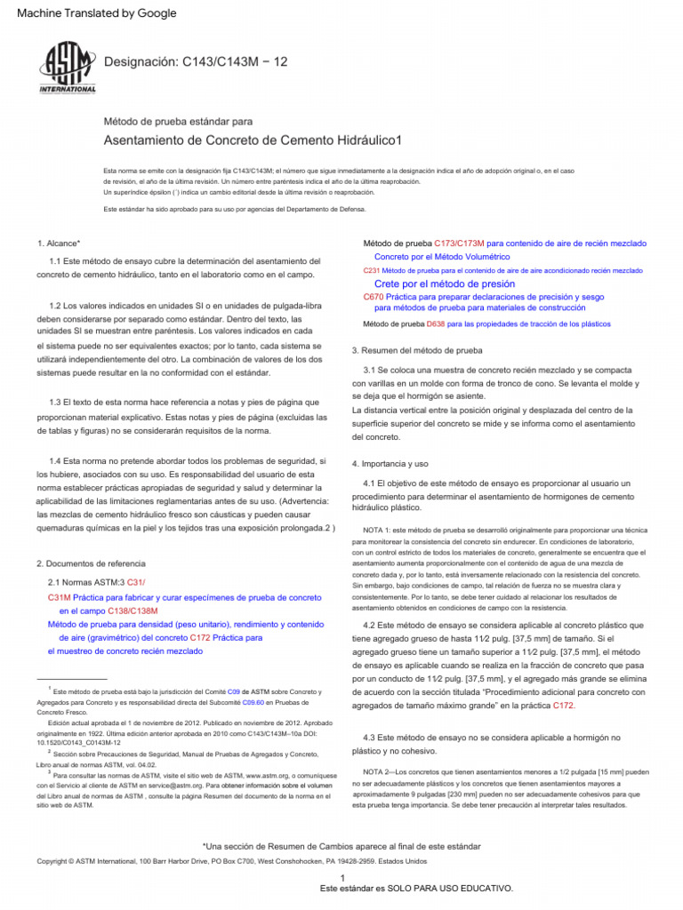 Astm C143 | PDF | Hormigón | Materiales