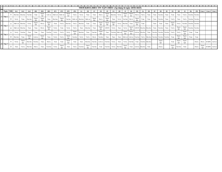 TKB HS Chiều Từ 20-1 | PDF