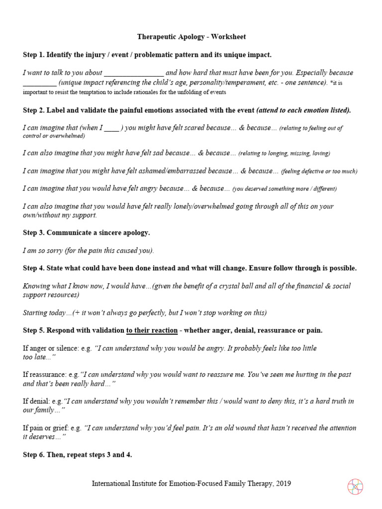 Therapeutic Apology Worksheet Guide | PDF | Psychological Concepts ...