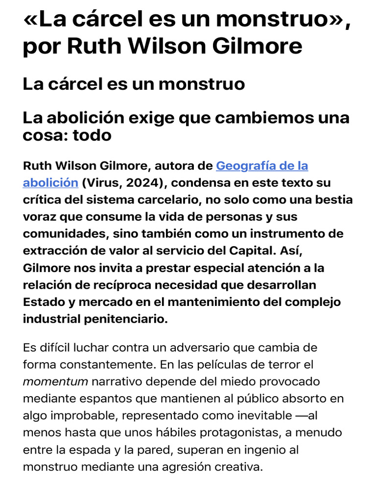 ®la C Rcel Es Un Monstruo, Por Ruth Wilson Gilmore - Virus | PDF ...