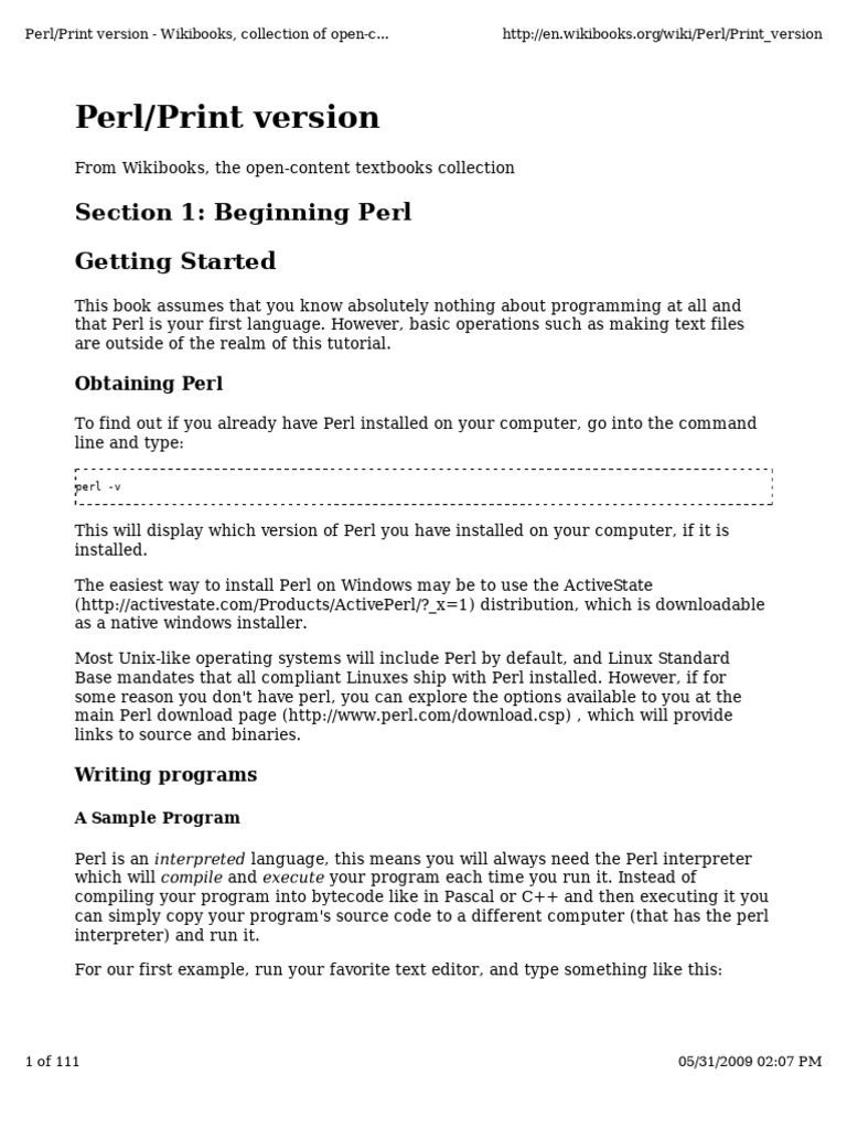 Perl Wikibook | PDF | String (Computer Science) | Computer Programming